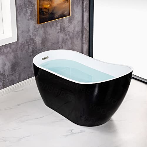 WOODBRIDGE 54" Acrylic Freestanding Bathtub Contemporary Soaking Black Tub with Matte Black Overflow and Drain,BTA1807-BN