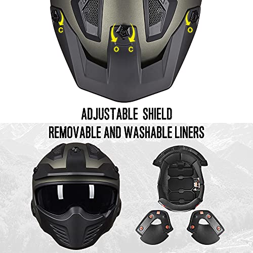 ILM Open Face Motorcycle 3/4 Half Helmet for Dirt Bike Moped ATV UTV Motocross Cruiser Scooter DOT Model 726X (Midnight Green,M)