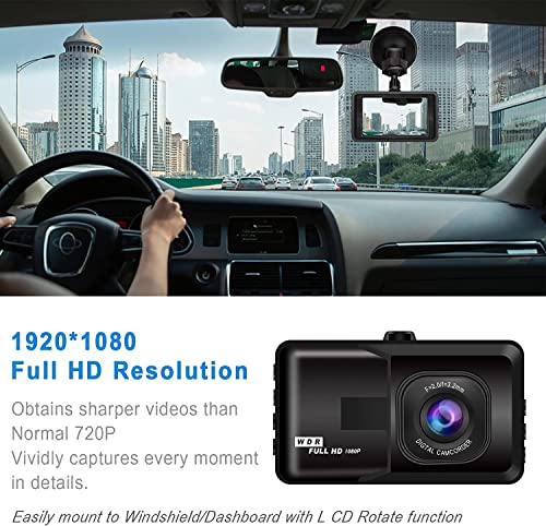 Dash Cam 720P Full HD, On-Dashboard Camera Video Recorder Dashcam for Cars with 3" LCD Display, Night Vision, WDR, Motion Detection, Parking Mode, 120° Wide Angle
