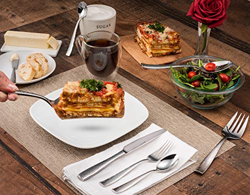 Hudson Essentials 8-Piece Hammered 18/10 Stainless Steel Flatware Serving Utensil Set - Hostess Silverware with Cake Knife & Cake Server