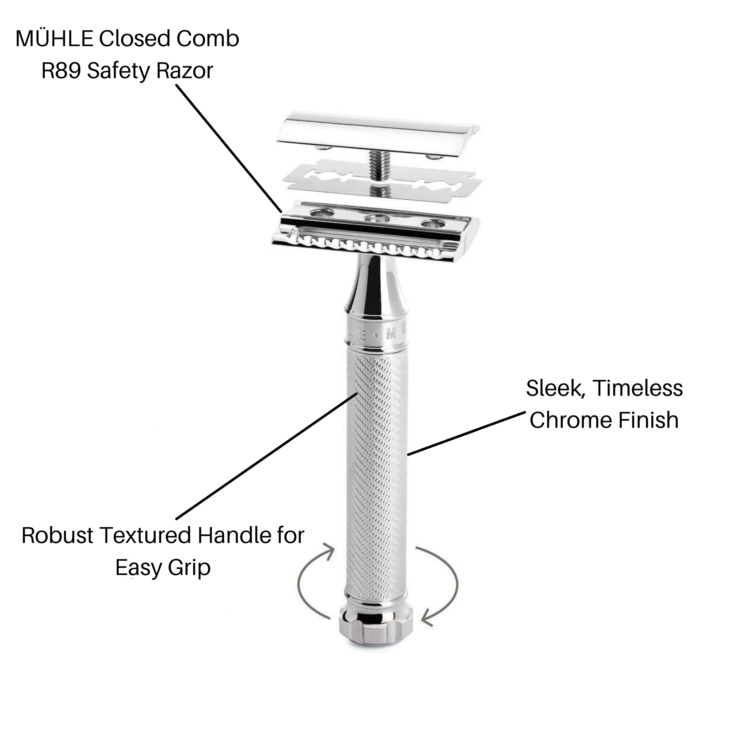 MÜHLE TRADITIONAL Twist Safety Razor (Closed Comb) | Perfect for Everyday Use | Barbershop Quality Close Smooth Shave | Luxury Razor for Men