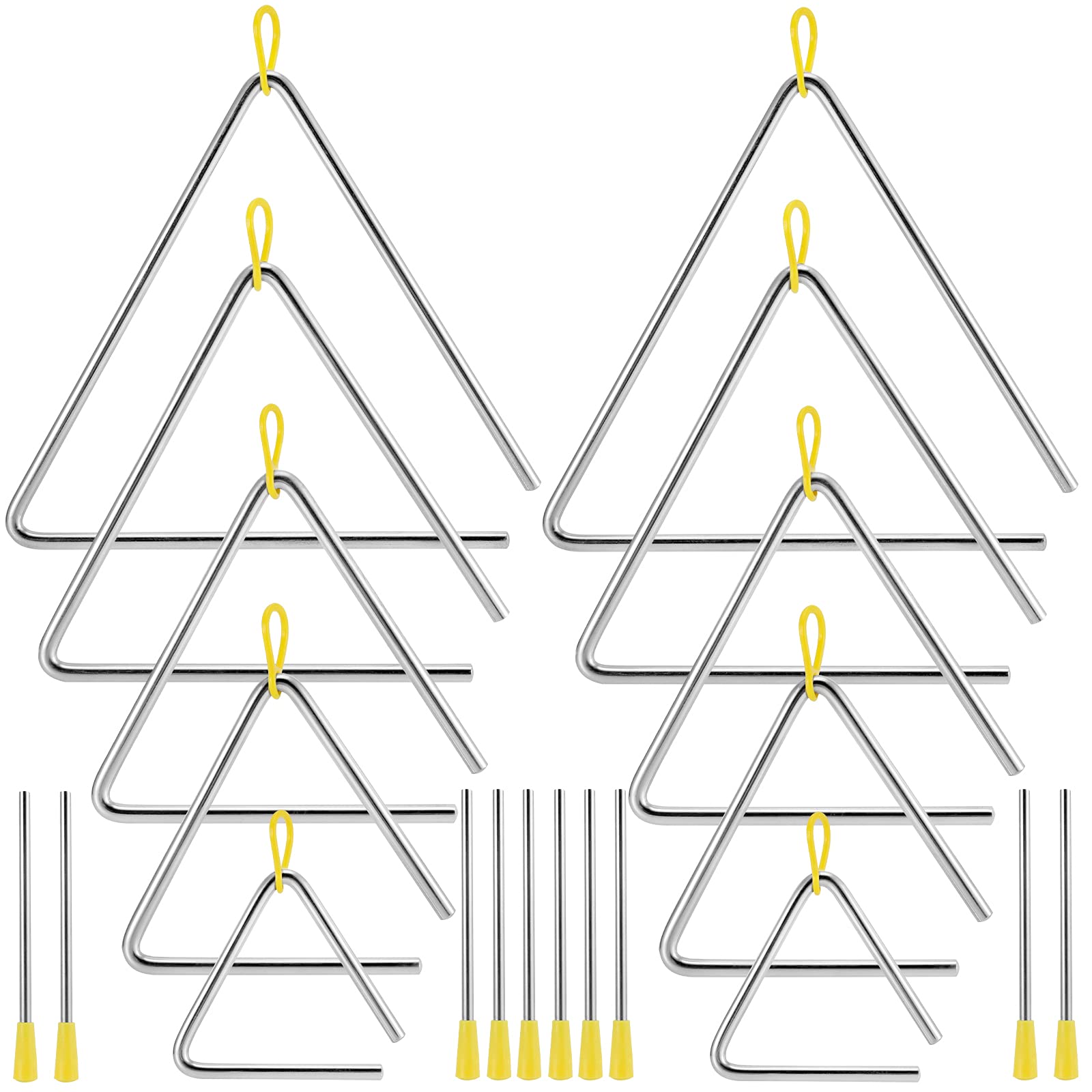 MUKLEI 10 Pack Music Instruments Triangles, Percussion Triangles With Strikers Musical Steel Triangle Se Music Triangle Instruments for Music Learning 4,5,6,7,8 inches
