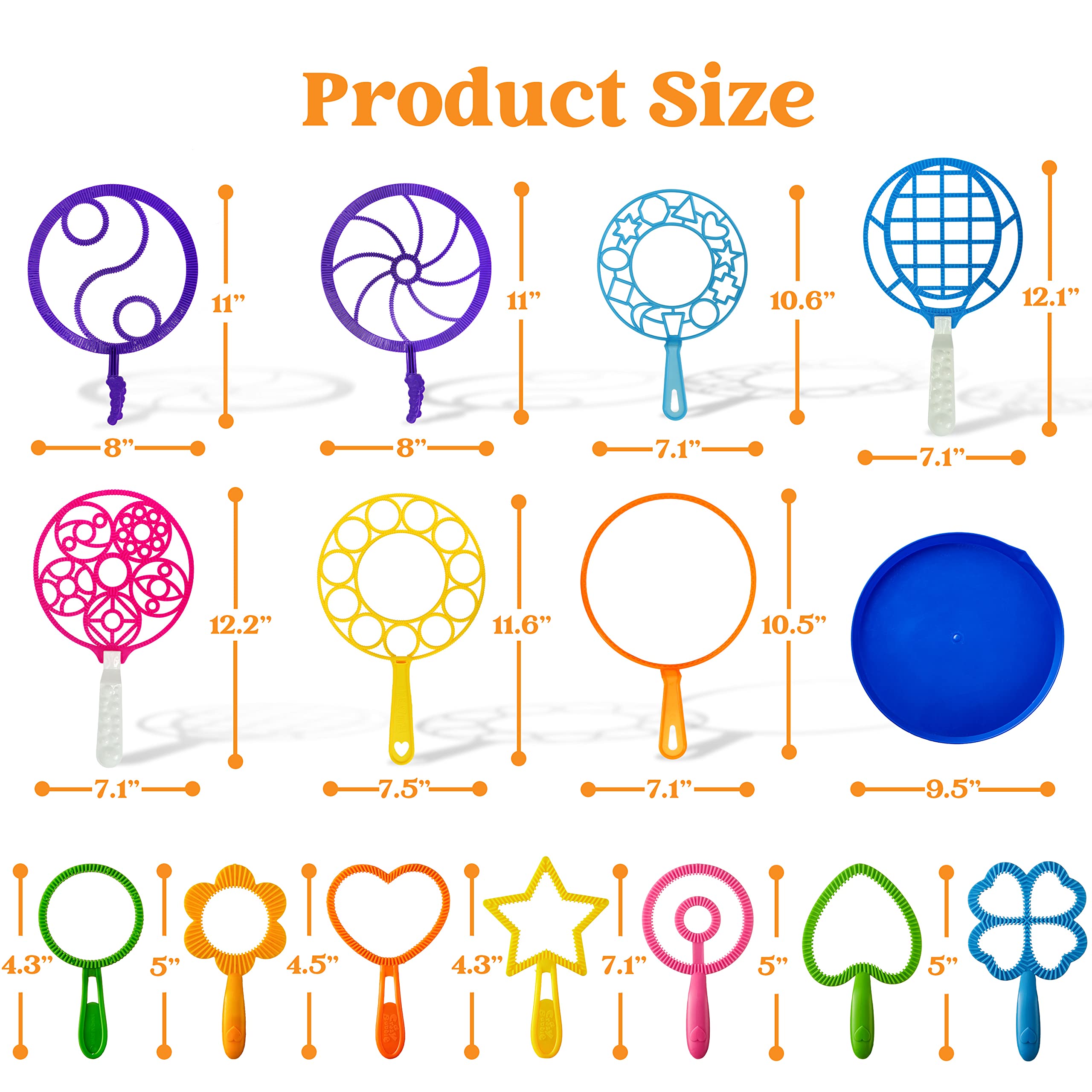 JOYIN Big Bubble Wands Set Bulk for Kids Summer Outdoor Activity Party Favors, 18 Pcs Giant Bubble Maker with Tray, 12" Large, 6 Pcs Solution Suitable for All Age People