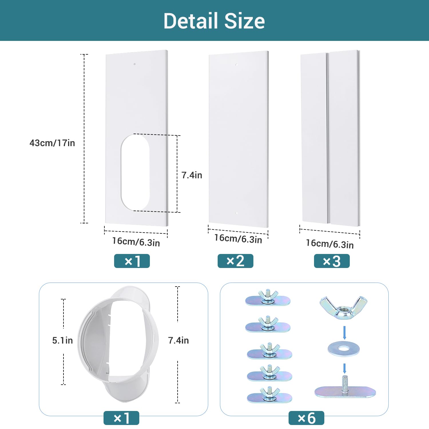 Brosyda Portable Air Conditioner Window Vent Kit with 5.9" AC Exhaust Hose & Coupler, Adjustable Portable AC Window Vent Kit, Upgraded Seamless Window Panel Kit for Sliding Windows