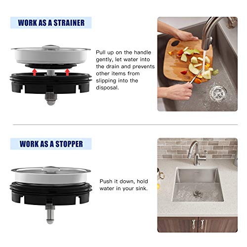 CLEESINK Kitchen Sink Strainer and Stopper Combo for Standard 3-3/8 Inch Drain, 2 in 1 Use Stainless Steel Sink Basket Strainer Replacement, Drain Cover Sink Filter with Stopper