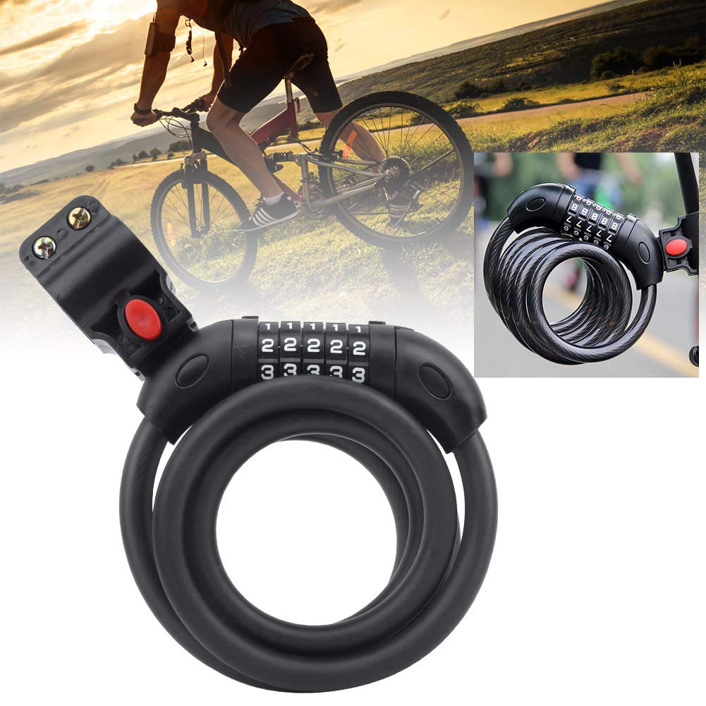 Beaswhca 1.5m Steel Alloy Heat-Treated Portable Anti-Theft bar Lock Disc Brake Lock Mountain Bike Lock 5-Digit Combination Code