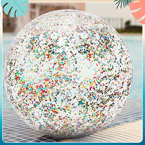Leitee Giant Sequins Beach Ball 5 FT Huge Confetti Glitters Inflatable Clear Beach Ball Oversized Blow up Plastic Inflatable Balls for Summer Swimming Pool Party Favors and Massive Water Games (5 Ft)