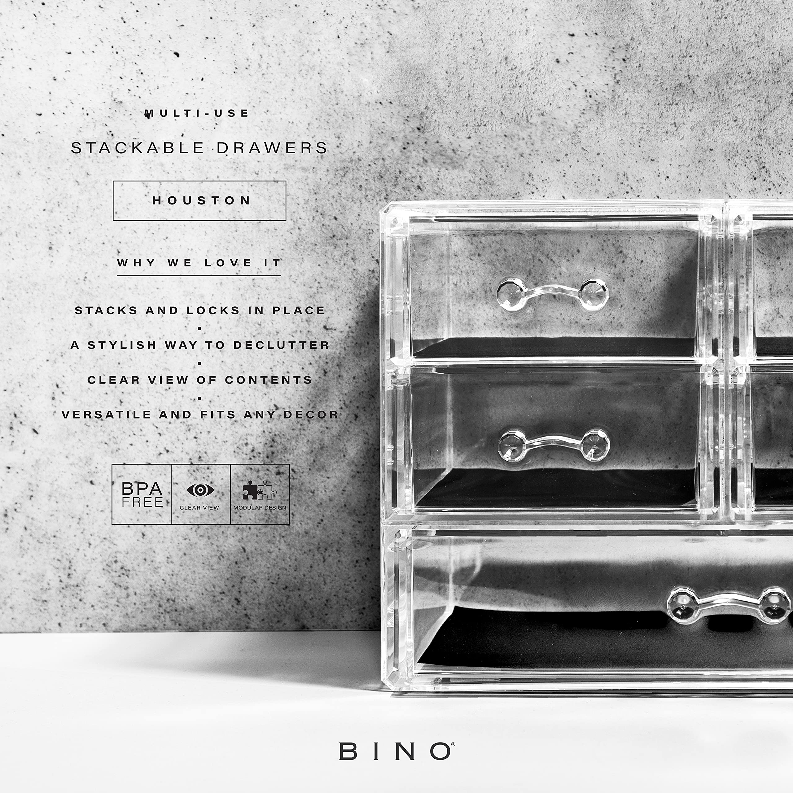 BINO | 5 Drawer Makeup Organizer - Houston | THE MANHATTAN SERIES | Makeup Drawer Organizer | Makeup Storage | Cosmetic Organizer | Vanity Organizer | Clear Makeup Organizers And Storage Cases