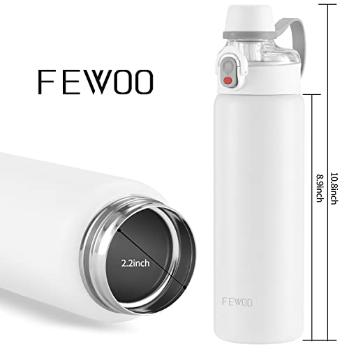 FEWOO 24 Oz Insulated Water Bottle with One Lid for Sip and Swig Stainless Steel Water Bottle With Straw BPA-Free,Keep Cold for 24h & Hot for 12h (WHITE)¡