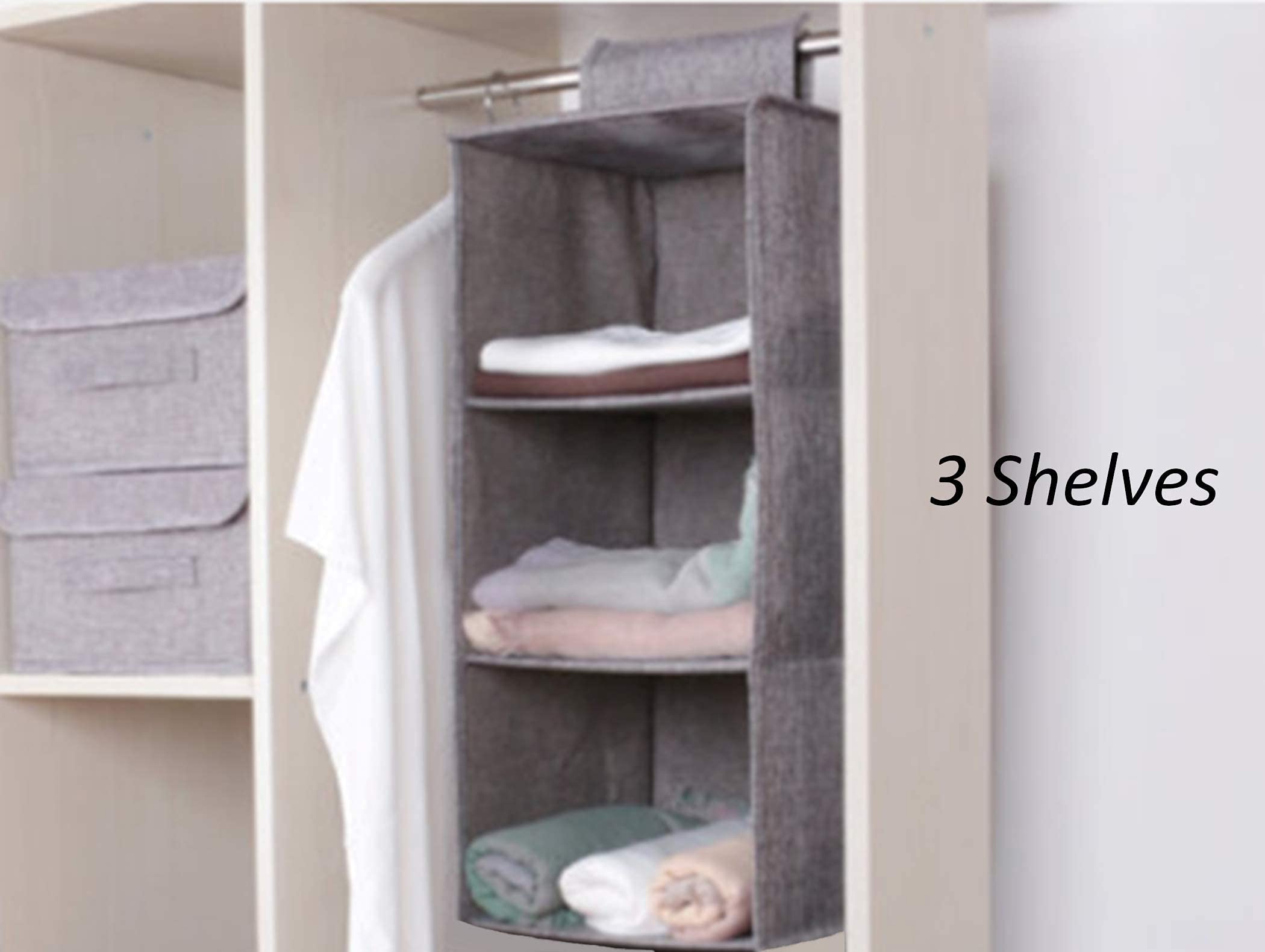 Japarismo Hat Rack Organizer Dust Shield Storage Shelf Hanging Baseball Cap Keep Holder for Closet Clothing and Accessories Shelves (Natural Gray, 3 Shelves 10.6W×10.6D×23.6H)