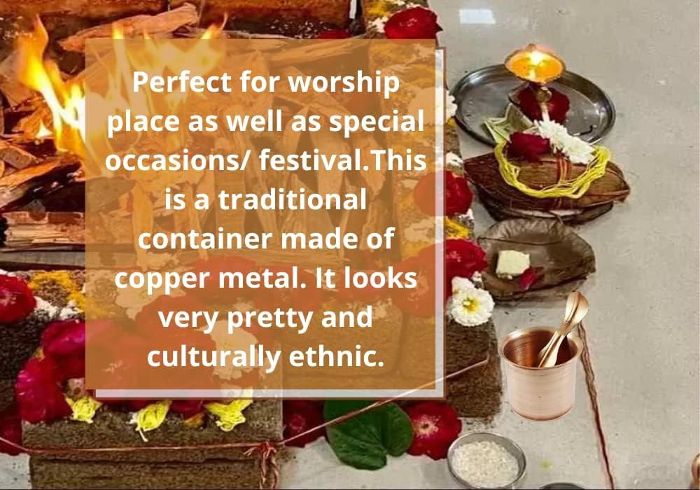 BUYERS POINT Hindu Pooja Lota and Spoon (Achman) Set - Handmade Pure Copper Cup - 2.3"" x 2"" Inches Approx, SAC700