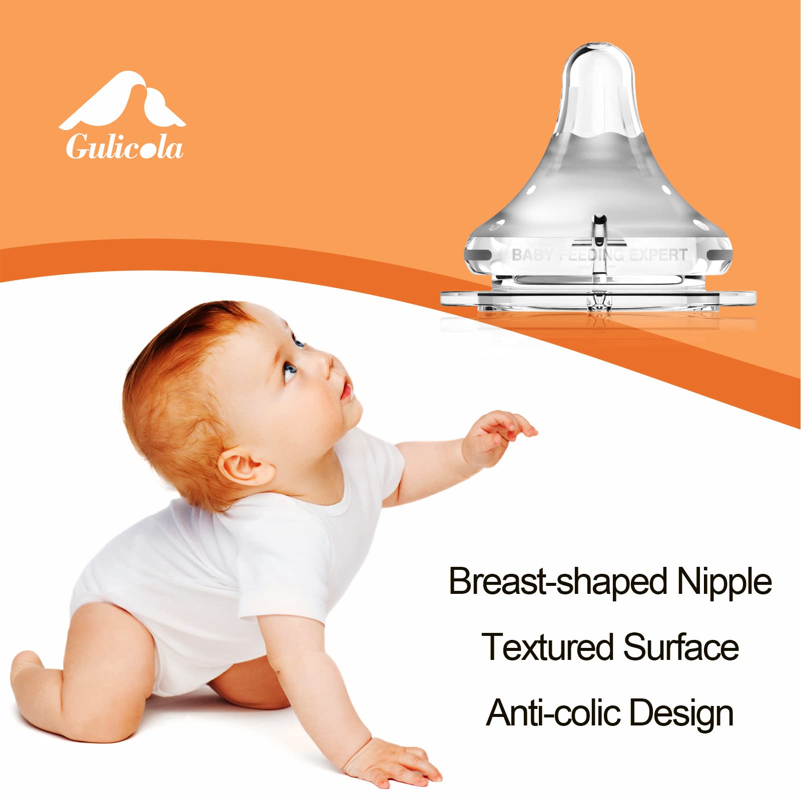 Gulicola PPSU Baby Bottles for Breastfeeding Babies with Storage Cap, Anti-Colic, Medium Flow, 3 Months+, 5 oz, 2 Count (Grey White)