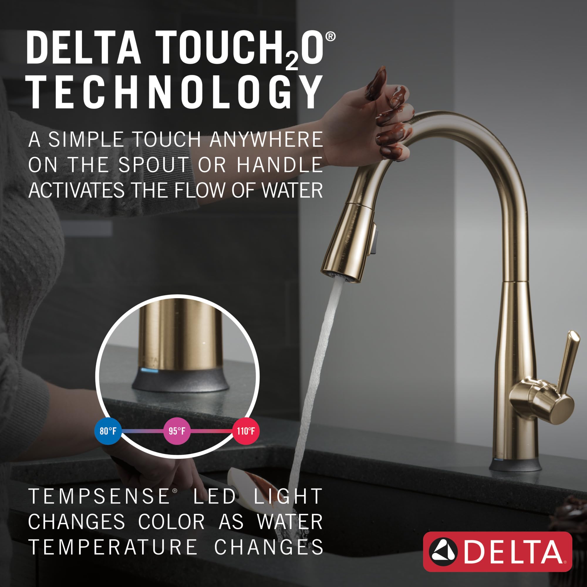 Delta Faucet Essa Touch Kitchen Faucet, Gold Kitchen Faucets with Pull Down Sprayer, Kitchen Sink Faucet, Touch Faucet for Kitchen Sink, Delta Touch2O Technology, Champagne Bronze 9113T-CZ-DST