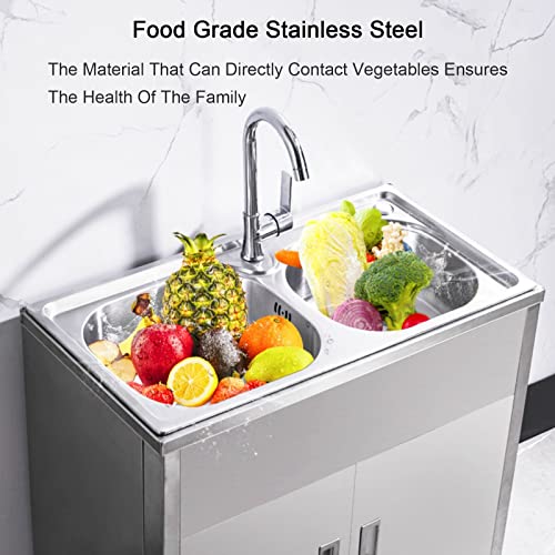 Kitchen Sinks,Outdoor Sink,With Cabinet Stainless Steel Sink,Commercial Restaurant Sink,For Business Restaurant, Cafe, Bar, Hotel, Garage, Laundry Room, Outdoor (Color : Set meal C, Size : 75X40CM)