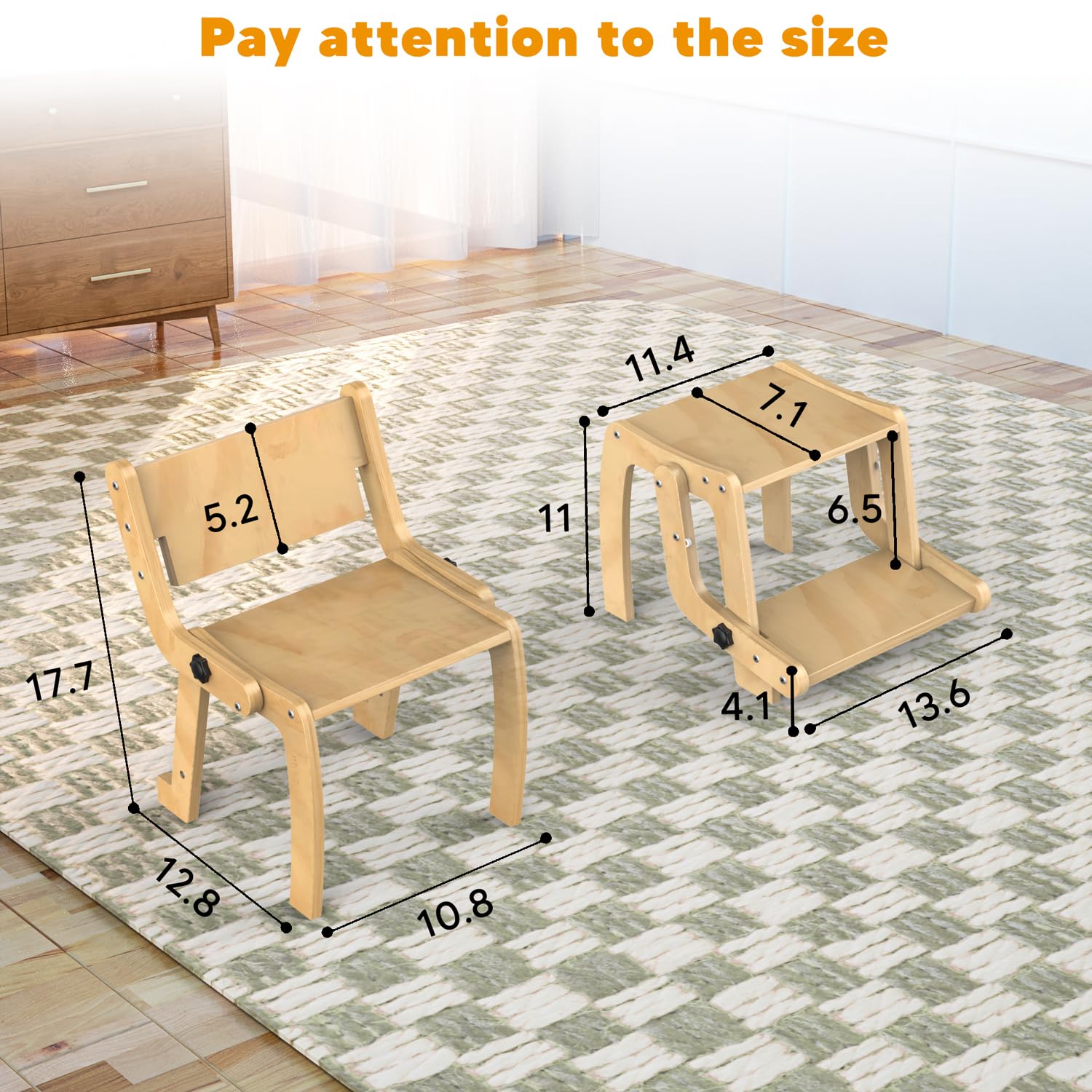 Toddler Step Stool, Wooden Folding Toddler Step Stool, Two Step Kids Step Stool, Transformable Toddler Chair Kitchen Step Stool, Foldable Toddler Step Stool for Bathroom Sink, Small Toddler Step Stool