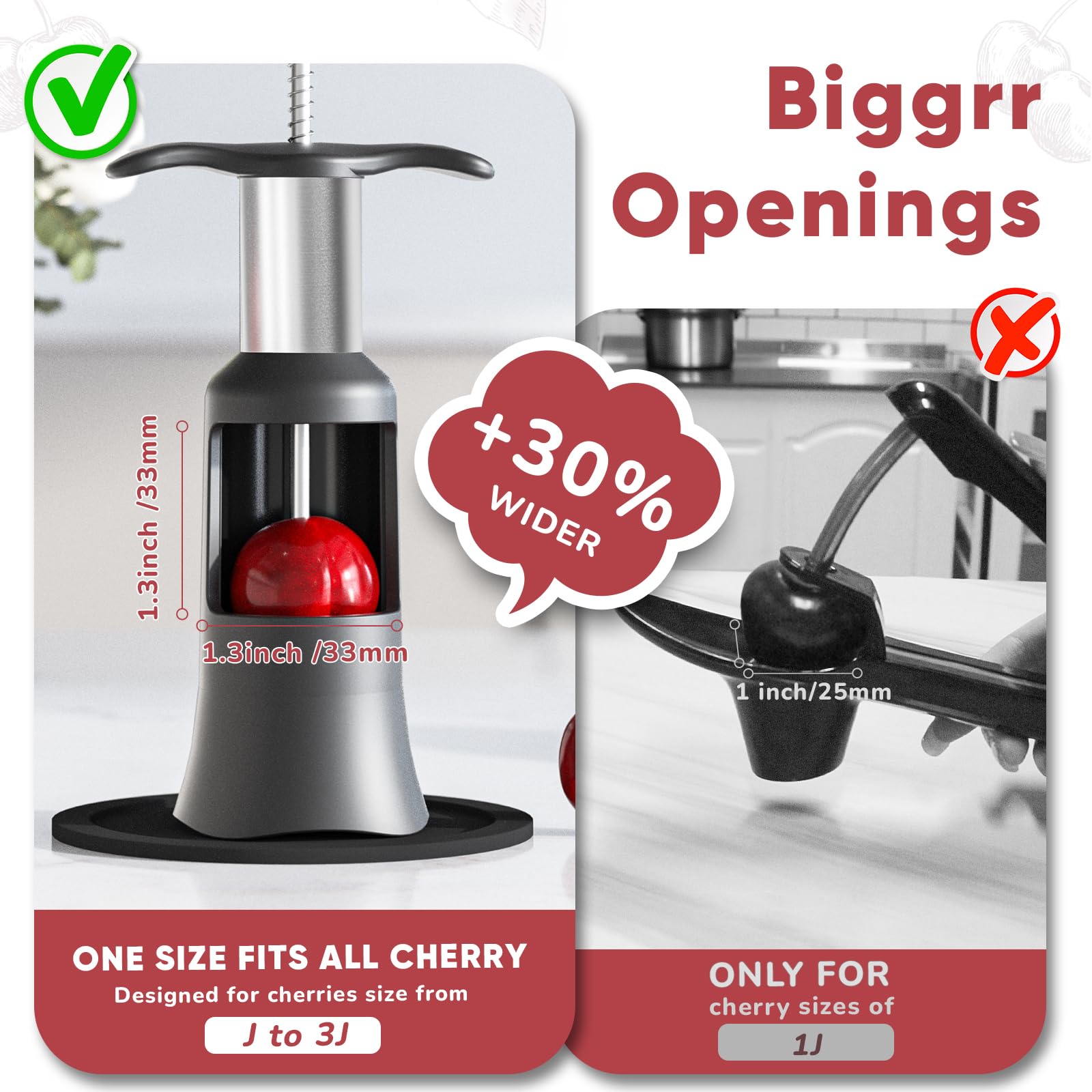 Cherry Pitter Remover Tool, Premium Quick Release Cherry Pitter, 2 in 1 Press & Push Type, Large 33mm Cherry Seed Remover, Durable, Food Grade Stainless Steel & PP Plastic, More Labor Savingļ¼Black)