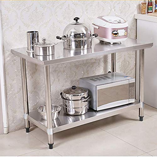 Kitchen Stainless Steel Catering Table, 24" X 48" Heavy Duty NSF Commercial Food Prep Table,Double Layer Metal Scratch Resistant Worktable with Adjustable Shelf for Garage Restaurant Kitchen, Silver