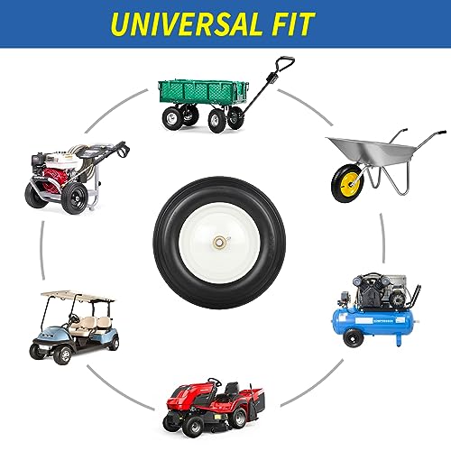 GICOOL 14.5-Inch Wheelbarrow Tire, 3.50-8" Flat-free Solid Tire and Wheel with 5/8" Axle Bore Hole, 3" -6" Centered Hub for Wheelbarrow Gorilla Cart Trolley Dolly Lawn Mover Go Kart Replacement