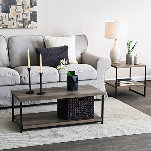 Household Essentials Square Wooden Side Table/End Table With Storage Shelf, Ashwood