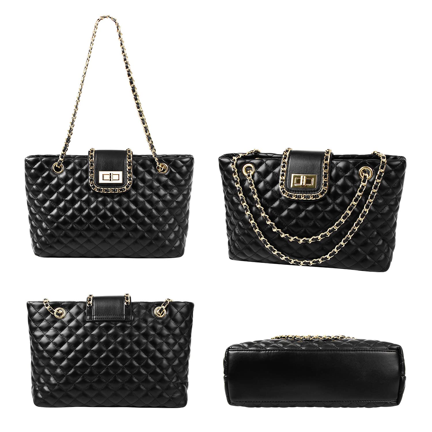 Beatfull Quilted Shoulder Bag with Chian Strap Leather Shoulder Pursr Handbag for Women Large Travel Satchel Bag