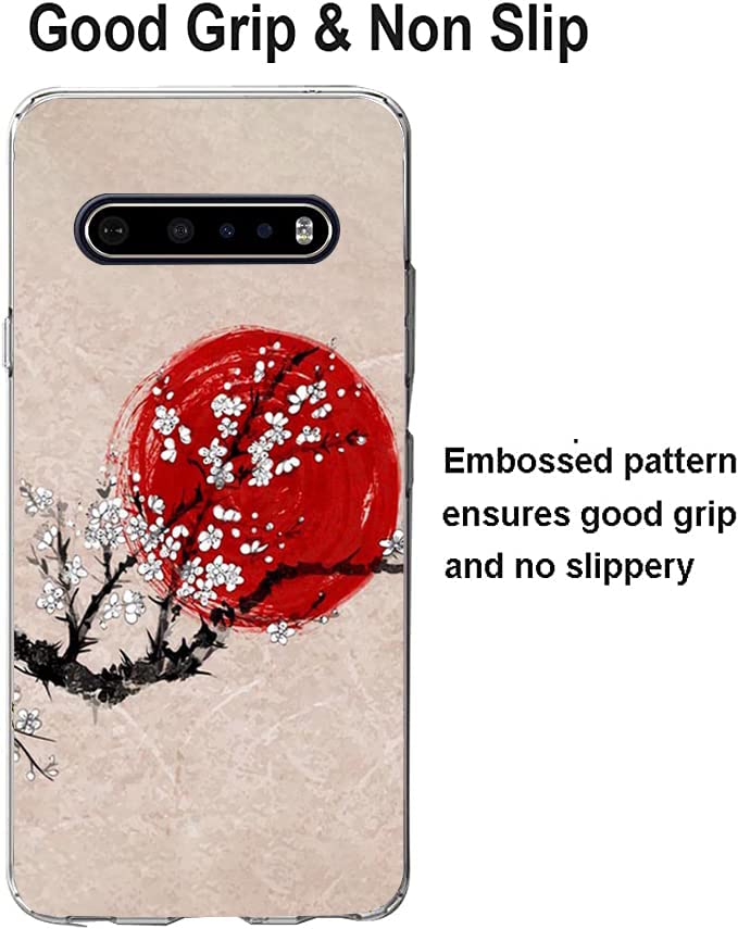 HUIYUEKUAI Compatible with LG V60 ThinQ Case, Japan Sakura Red Sun Design Gifts for Girls Women Soft TPU Shockproof Cases