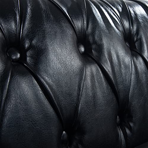 Dvasovio Chesterfield Luxury Leather Sofa, Upholstered PU Sofa with Tufted Back, Classic 3 Seater Leather Couch Rolled Arm for Living Room Office, Black
