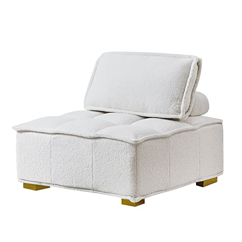 GNIXUU Modular Single Sofa, Lazy Sofas Ottoman with Gold Wooden Legs Teddy Fabric, Armless Couches for Small Space Living Room Bedroom Apartment Office