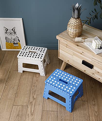 Folding Step Stool, 9 inch Collapsible Stool Premium Heavy Duty Stepping Stool Portable Foldable Step Stools for Adults Kids, Kitchen Garden Bathroom RV, Small Stool, White