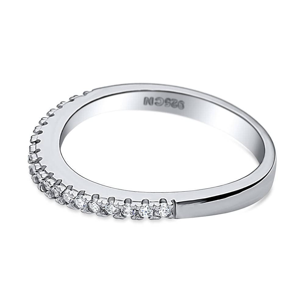 BERRICLE Sterling Silver Wedding Rings Cubic Zirconia CZ Curved Half Eternity Ring for Women, Rhodium Plated Size 5