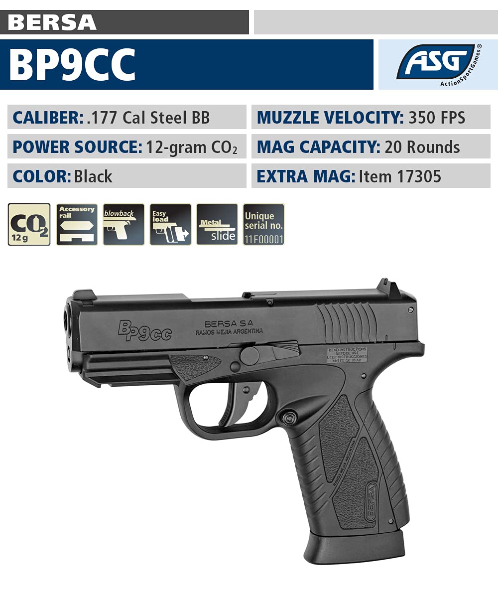 ASG BERSA BP9CC .177 Caliber Steel BB Gun Air Pistol, Blowback