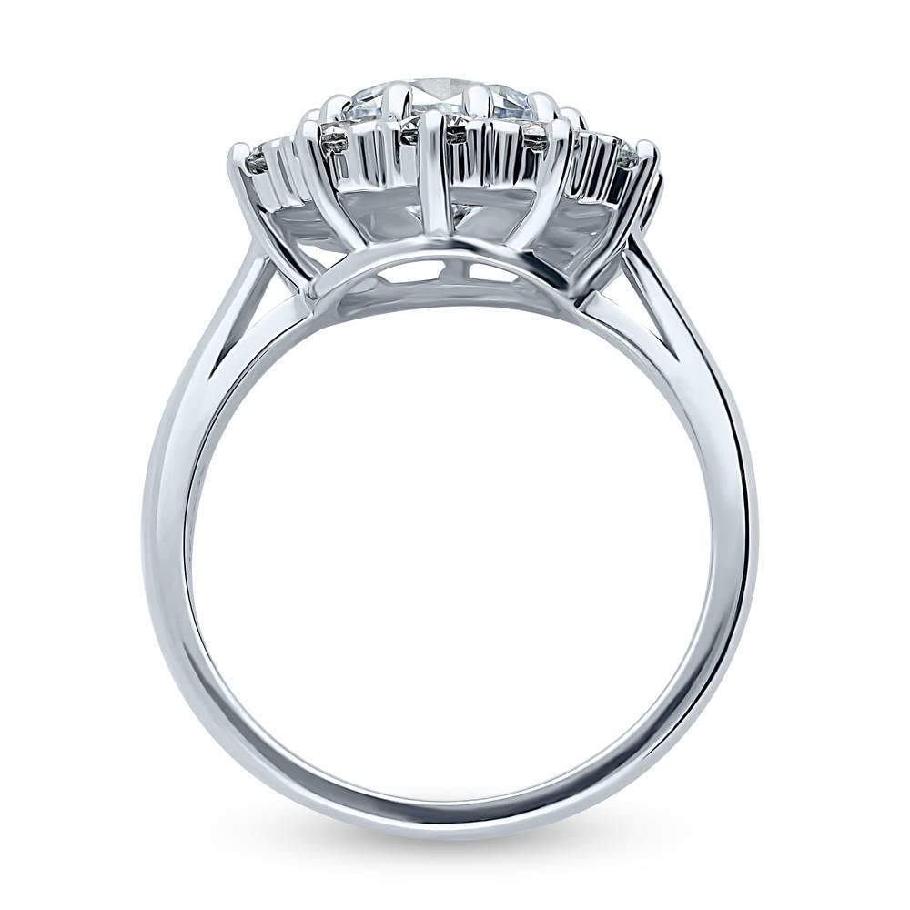 BERRICLE Sterling Silver Flower Wedding Engagement Rings Cubic Zirconia CZ Statement Halo Cocktail Ring for Women, Rhodium Plated Size 5