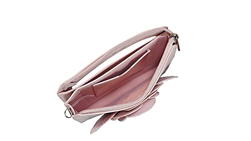 Mellow World Rosali 3D Floral Cell Phone Small Cross Body Shoulder Bag Vegan Patent Leather Women Purse Touch Screen Removable Strap, Mistyrose