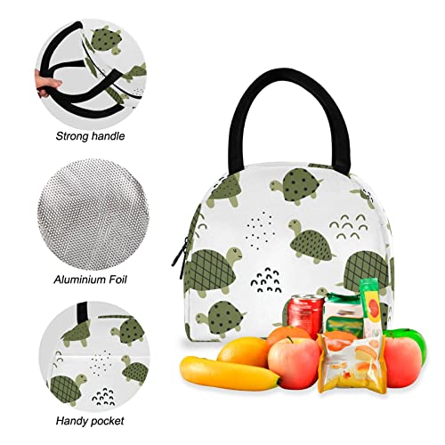 FOLIOSA Kid's Backpack Lunch Bag Set Green Turtle Print, Large Capacity Insulated Scratch-Resistant Backpack with Lunch Kit for School Work Suits for 6+ Years Teenager Boys Girls