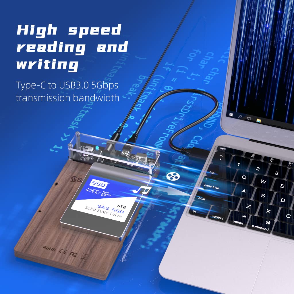 FEIFANZHE Walnut SAS to USB3.0 Adapter 2.5 or 3.5 inch SSD/HDD External SAS Hard Drive Docking Station Adapter Enclosure for RPM SAS 6/12Gbps Enterprise Hard-FSASM1