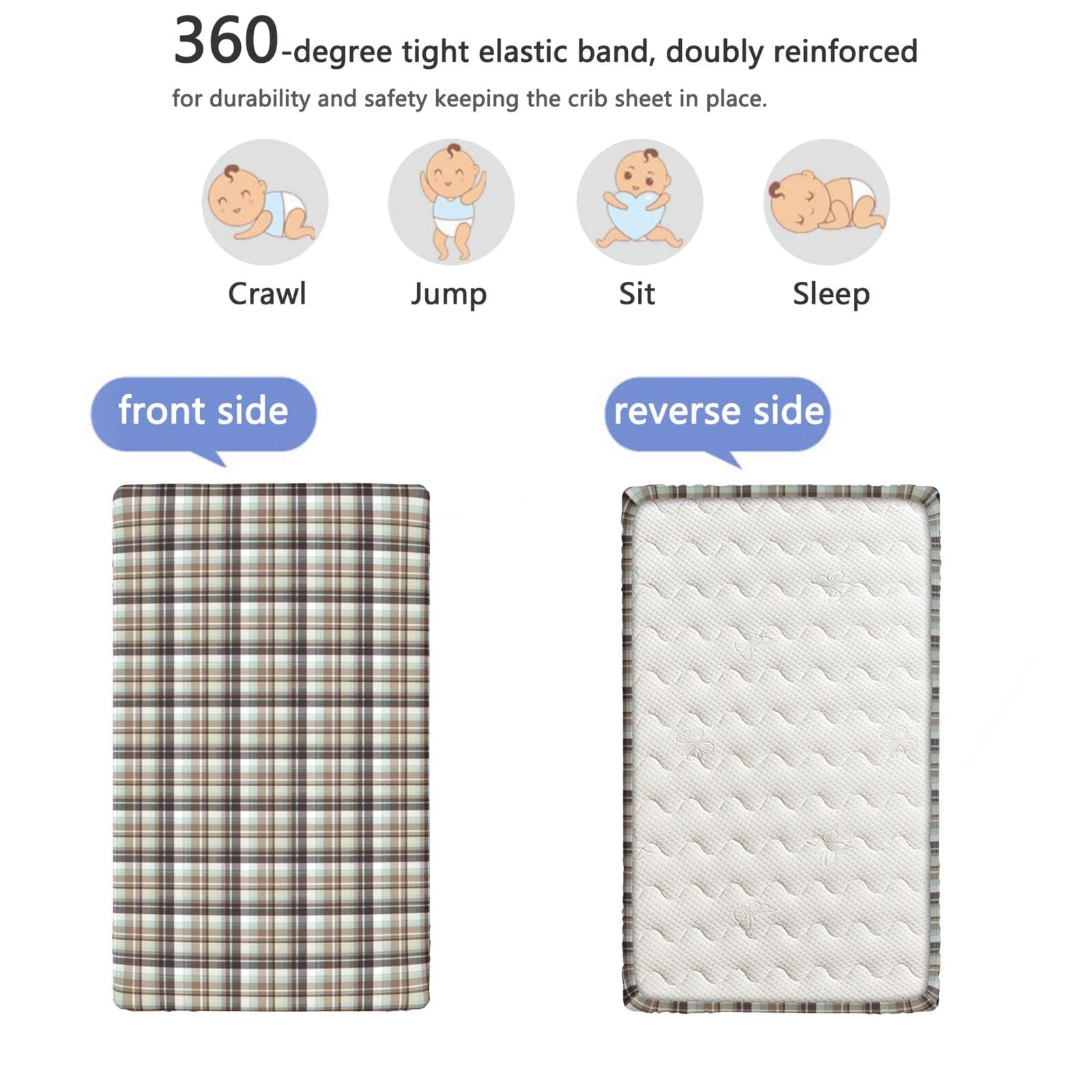 Brown Plaid Themed Fitted Crib Sheet,Standard Crib Mattress Fitted Sheet Soft & Stretchy Fitted Crib Sheet-Baby Crib Sheets for Girl or Boy, 28β x52β,Multicolor