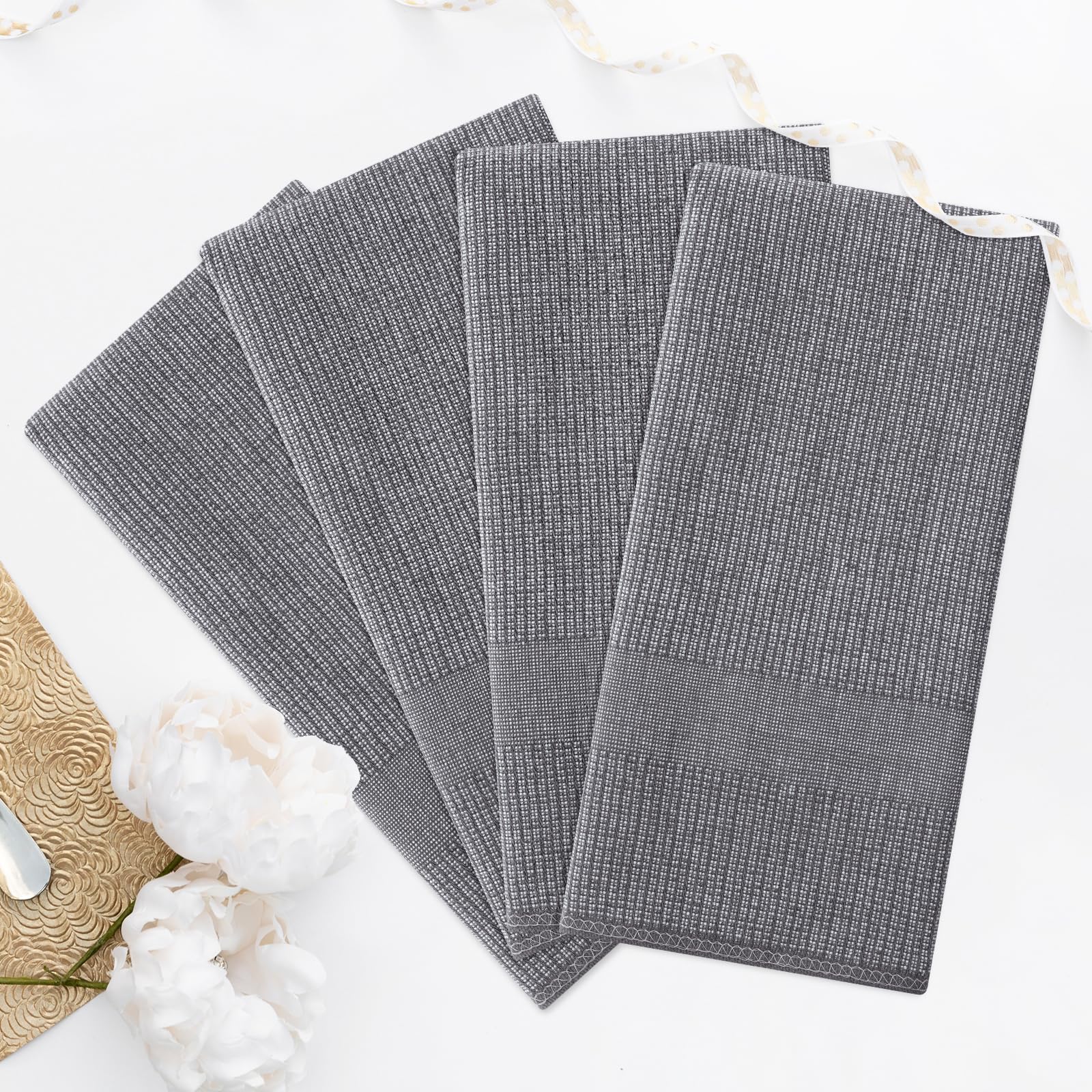 Homaxy Premium Kitchen Towels(18βx 28β, 6 Pack), Large Cotton Kitchen Hand Towels, Flat and Terry Dish Towels, 380 GSM Highly Absorbent Tea Towels Set with Hanging Loop, Grey