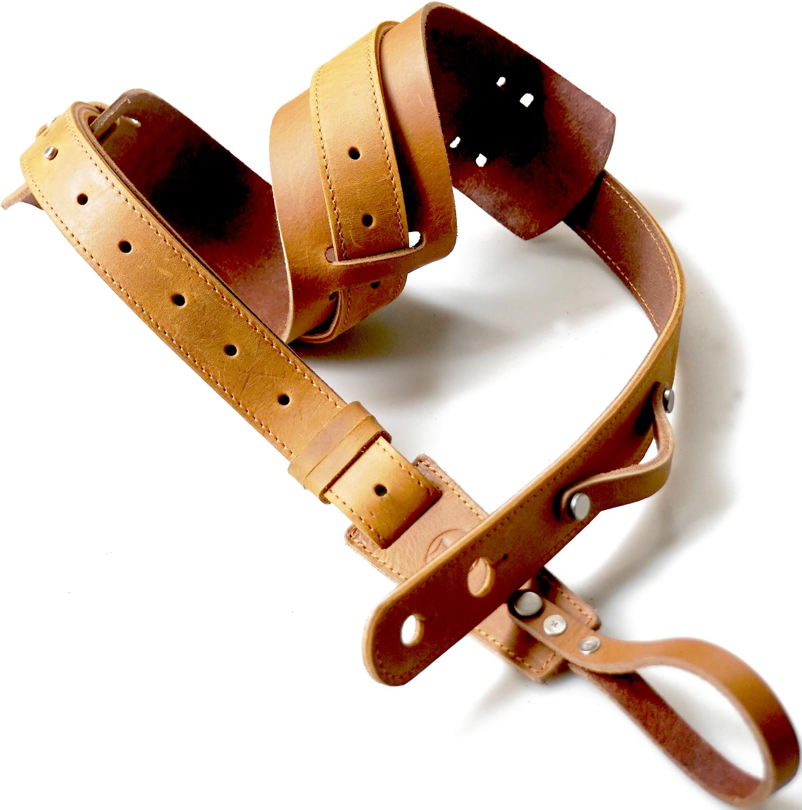 Jeereal Full Grain Genuine Padded Leather vintage Guitar Straps(3.0 Inches Width) for Electric, Acoustic, and Bass Guitars (Yellow Brown)