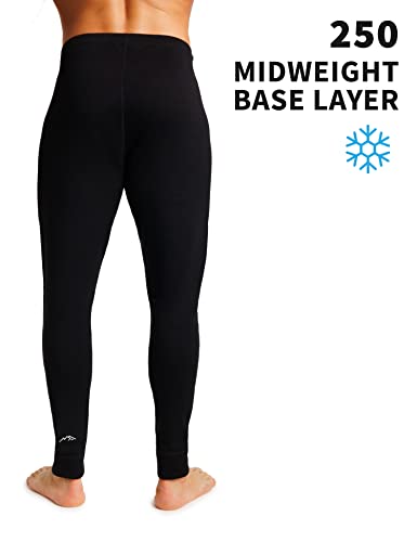 Merino Wool Men's Base Layer Pants — 100% Organic Wool Midweight Thermal Pants + Hiking Wool Socks (Large, Black 250)