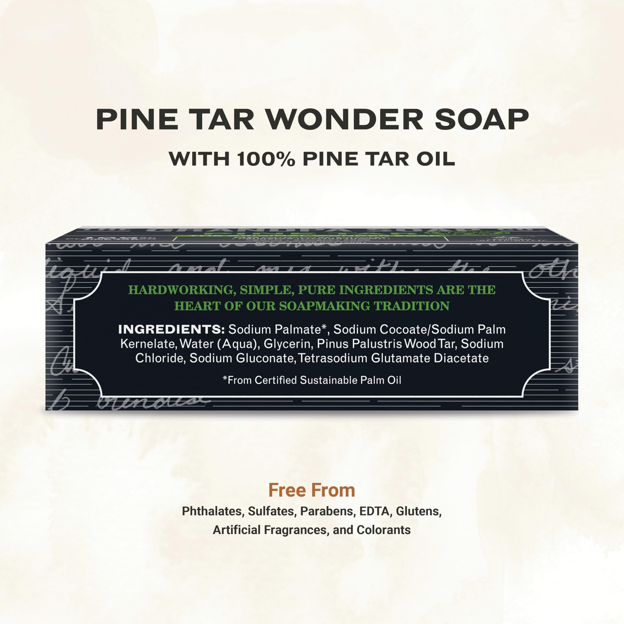 The Grandpa Soap Company Pine Tar Bar Soap for Men- Made With Pine Tar Oil, 3 in 1 Cleanser Deodorizer and Moisturizer, Dermatologist Tested, Safe for Sensitive Skin, 4.25 Oz, 8 Pack
