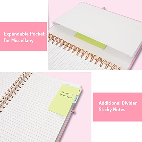 Forvencer Lined Spiral Journal Notebook with 300 Numbered Pages, B5 College Ruled Thick Journals for Writing with 100GSM Paper, Hardcover Notebooks with Contents for Work, School, Women, Men, Pink