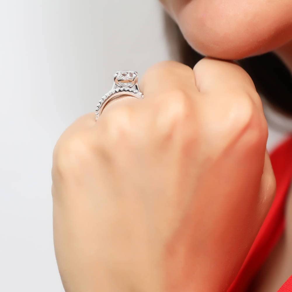 BERRICLE Sterling Silver Solitaire Wedding Engagement Rings 5.5 Carat Oval Cut Cubic Zirconia CZ Ring Set for Women, Rhodium Plated Size 5.5