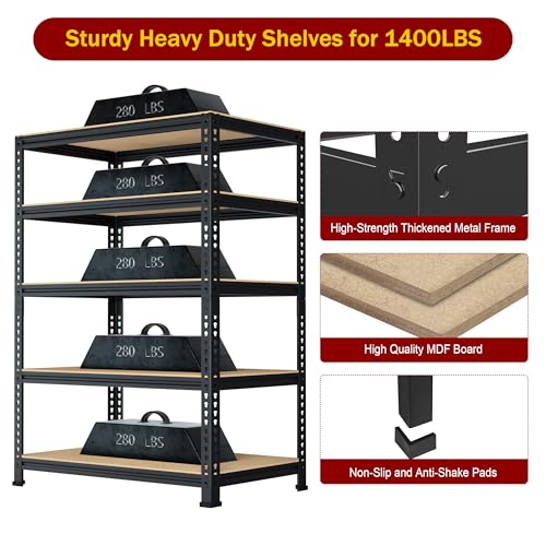 CFSAFK Storage Shelves 5 Tire, Adjustable Metal Storage Shelving, Heavy Duty Shelf for Garage,1400lbs, 32" W x 16" D x 63" H, 2 Pack