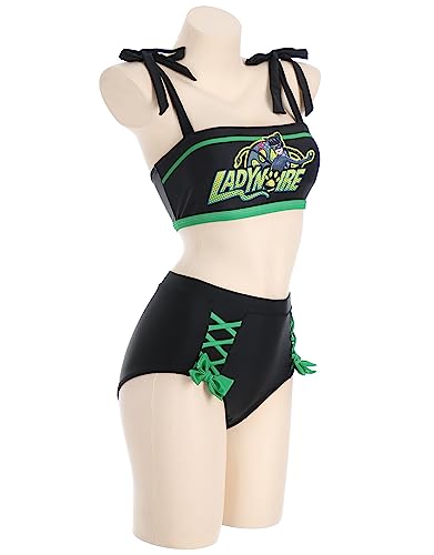 Miraculous Women's Lady Noir Beach Shoulder Straps Tie Top with High-Waist Bottom Bikini Set Swimsuit Bathing Suit (as1, Alpha, l, Regular, Regular, Black)