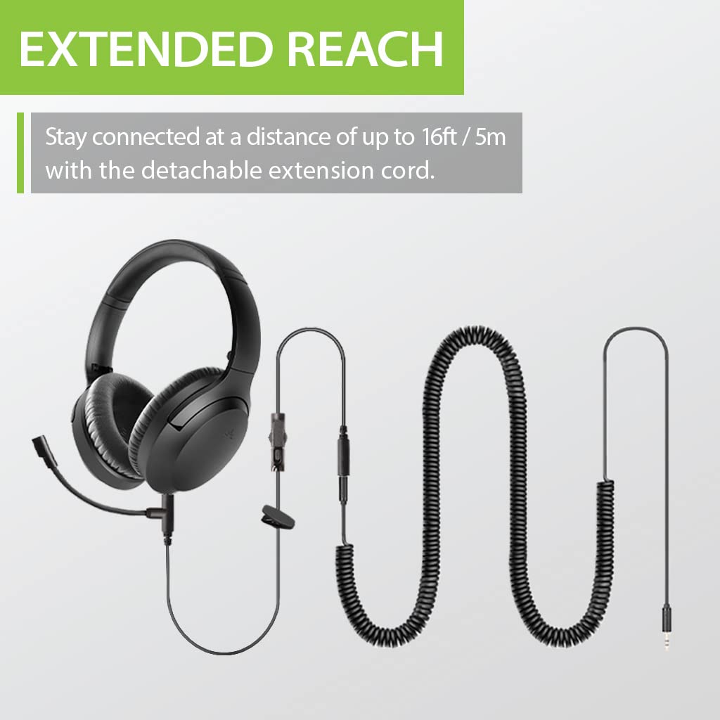 Avantree Aria Line M - Wired Over-Ear Headphones with Boom Mic for Clear Calls, Headset with Mute Switch & Volume Control for PC, Computer, PS4, PS5, Gaming, and 3.5mm AUX Extra-Long Cord for TVs