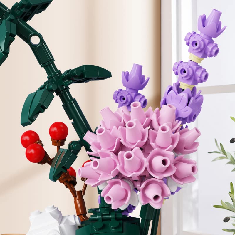 CBLBKID Flower Bouquet Building Sets, Artificial Flowers Botanical Collection Building Block Toys,DIY Building Blocks Set Education Stem Toy