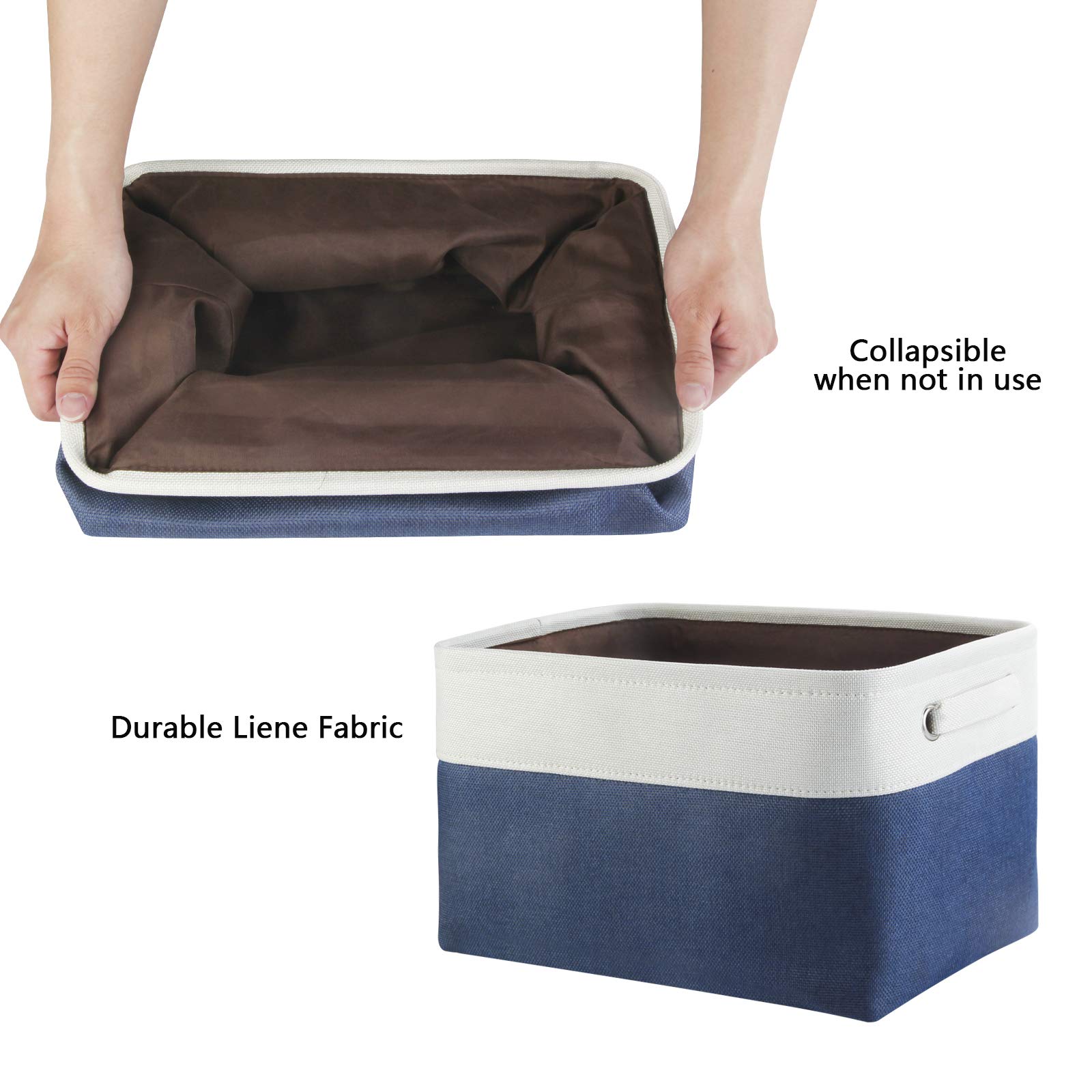 Awekris Storage Bins, Collapsible Cube Baskets Containers with Sturdy Cotton Handles, Foldable Fabric Storage Boxes Organizer for Nursery, Shelf, Closet, Office (Royal Blue, 15 x 9.8 x 8.6-3 Pack)