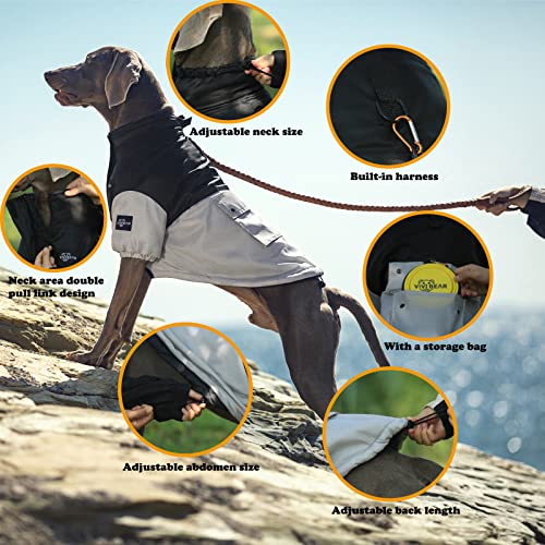 Dog Winter Coat, Padded Vest Dog Jacket - Reflective and Warm Zip Up Dog Vest Interlayer Cotton Jacket with Harness and Back Pocket -Waterproof Dog Winter Clothes for Large Dog and Medium