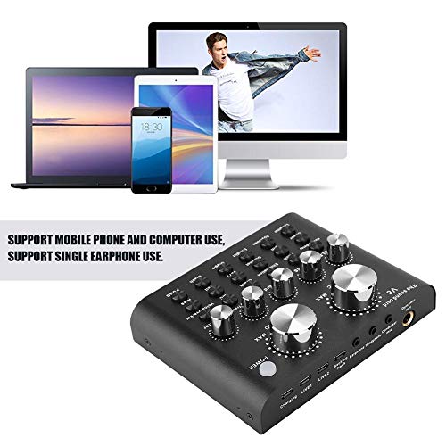 ASHATA Live Sound Card Bluetooth Multifunctional Portable Audio Mixer Sound Card in Metal Voice Change Volume Adjustable with Multiple Electro Acousti