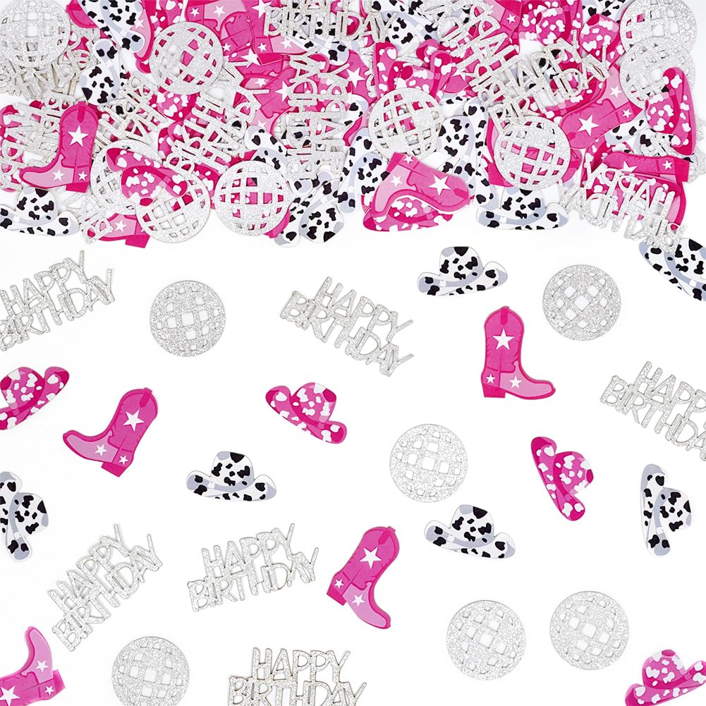 Cowgirl Disco Birthday Confetti, Disco Cowgirl Birthday Party Decorations, Glitter Disco Ball and Pink Cowgirl Boot Hat Confetti for Birthday Table Decor(100pcs)