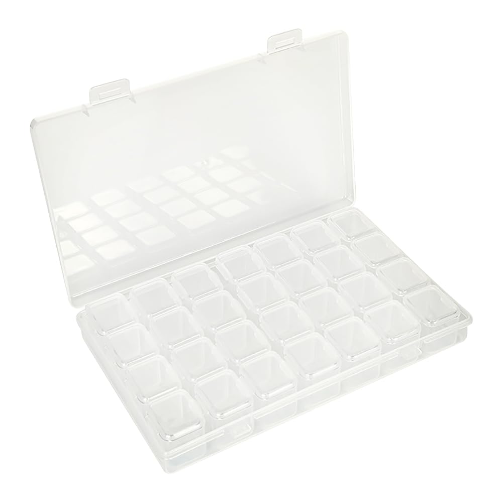ccHuDE 28 Grids Plastic Bead Storage Box Diamond Art Box Transparent Small Item Organizer Case Clear Craft Organization Box Compartment Container for DIY Jewelry